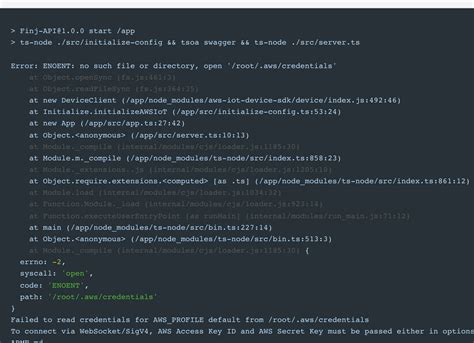 javascript error enoent no such file or directory open root aws credentials when run up