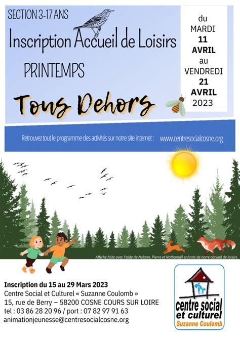 VACANCES DE PRINTEMPS Inscription Pour L Accueil De Loisirs 3 11 Ans