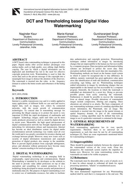pdf dct and thresholding based digital video watermarking