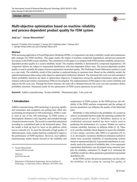 multi objective optimization based on machine reliability and process dependent product quality