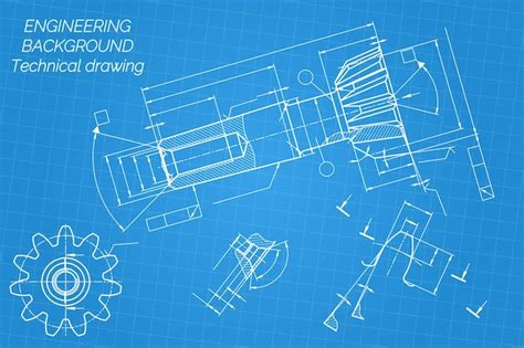 Premium Vector Mechanical Engineering Drawings On Blue Background Tap