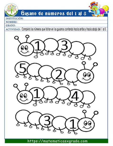Gusano de números para imprimir y completar