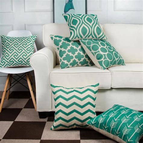 Housse de Coussin 50x50 cm Motif Géométrique Vert Lot de 6 Topfinel