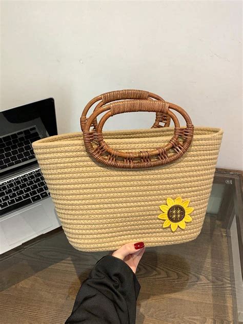 Nouvelle Arriv E Sac Fourre Tout Tiss En Paille Avec Un Design