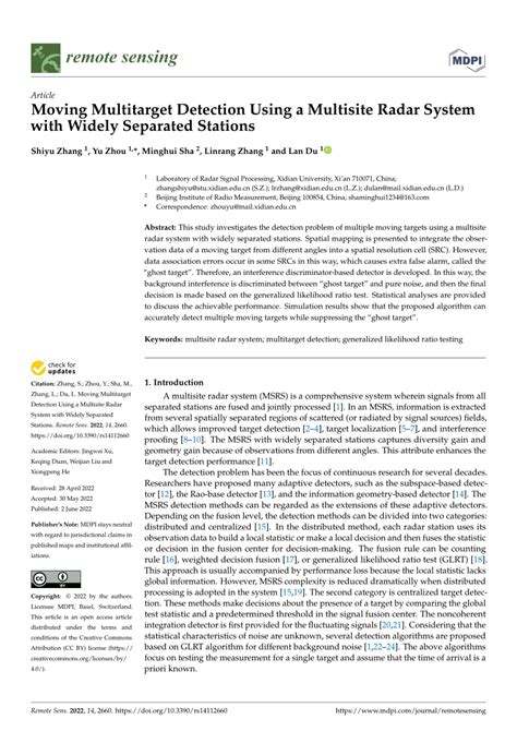 pdf moving multitarget detection using a multisite radar system with widely separated stations