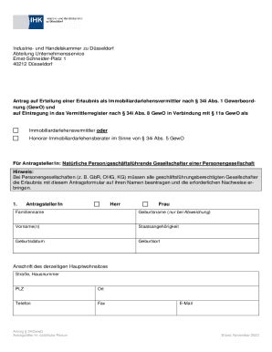 Ausfüllbar Online Antrag auf Erteilung einer Erlaubnis nach34i Abs 1