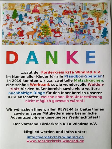 Großes Dankeschön für Ihre Spenden Förderkreis der KiTa Windrad e V