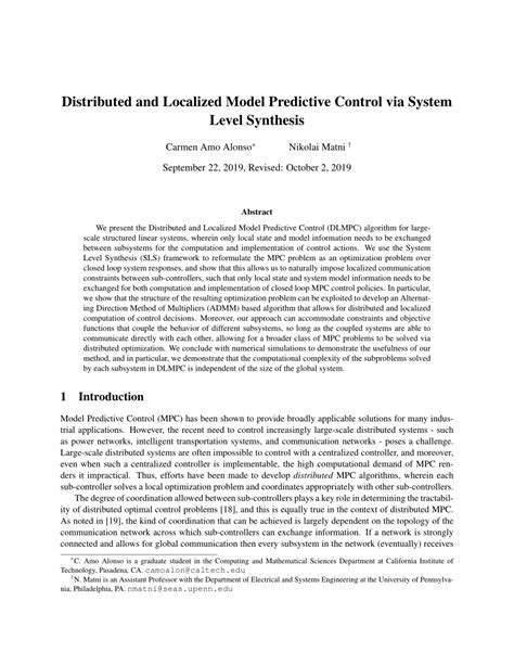 pdf distributed and localized model predictive control via system level synthesis