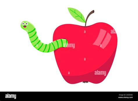 Worm With Apple Cartoon Character Icon Sigh Worm With Face Expression