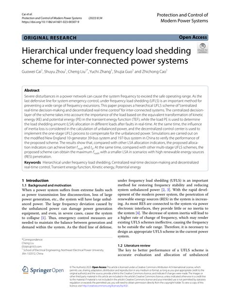 pdf hierarchical under frequency load shedding scheme for inter connected power systems