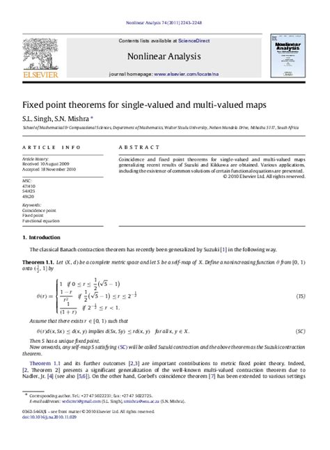 pdf fixed point theorems for single valued and multi valued maps