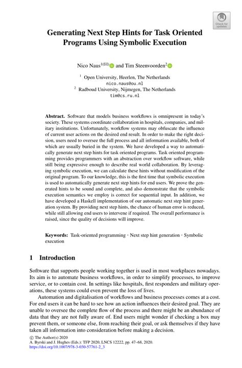 pdf generating next step hints for task oriented programs using symbolic execution
