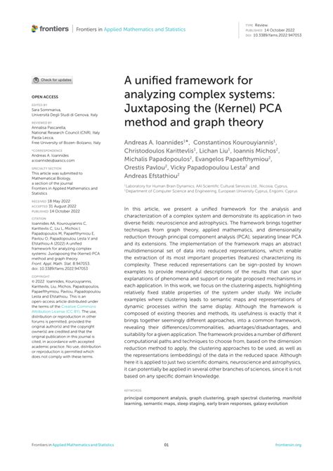 pdf a unified framework for analyzing complex systems juxtaposing the kernel pca method and