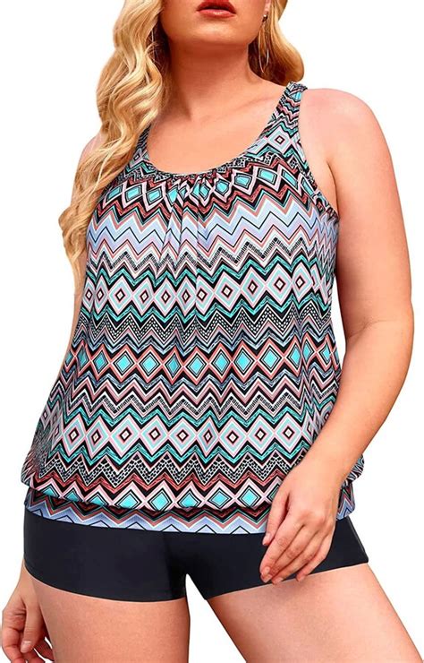 Yonique Plus Size Tankini Swimsuits For Women Blouson Tankini Tops With