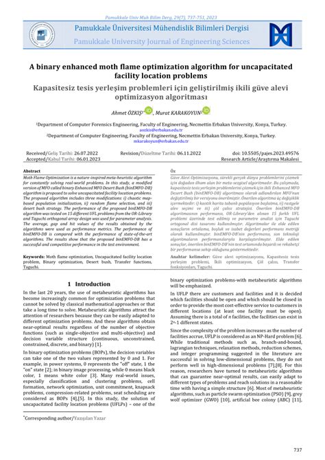 pdf a binary enhanced moth flame optimization algorithm for uncapacitated facility location