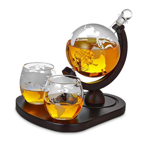 Zestaw Do Whisky GLOBUS DELUXE Karafka 2 Szklanki Drewniana