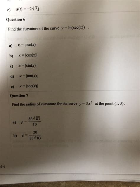 solved e a 213j question 6 find the curvature of the curve