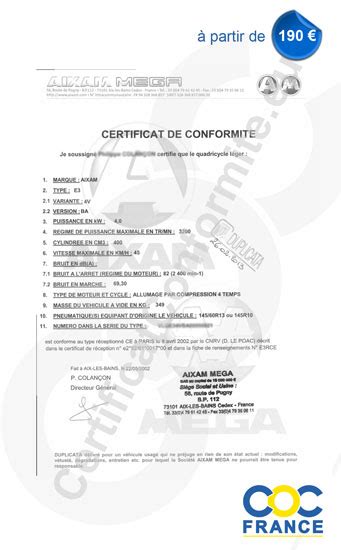 Certificat de conformité Européen Aixam