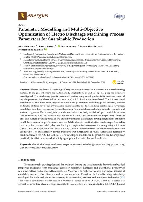 pdf parametric modelling and multi objective optimization of electro discharge machining