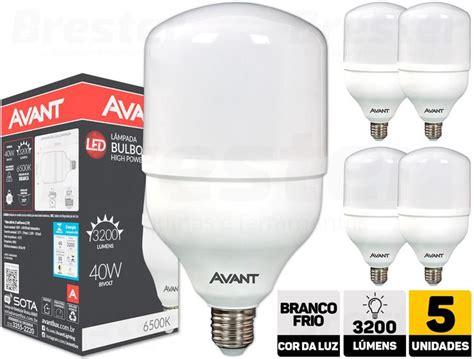 Kit 5 Lâmpadas Led Bulbo 40w Alta Potencia Branco Frio 6500k Avant