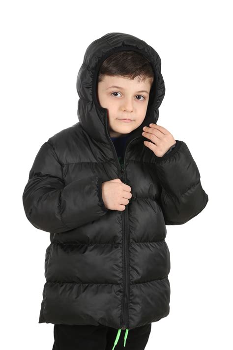 Erkek Çocuk Siyah Içi Polarlı Kapüşonlu Su Geçirmez Rüzgara Dayanıklı
