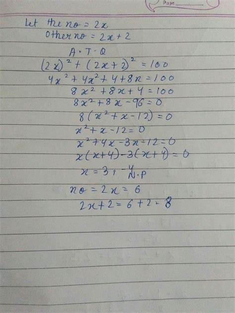 the sum of the squares of two consecutive even natural number is 100 find the numbers
