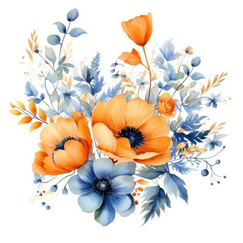 Premium Ai Image There Is A Bouquet Of Flowers With Blue And Orange