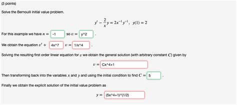 solved 3 points solve the bernoulli initial value problem