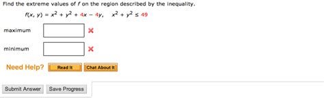 solved find the extreme values of f on the region described