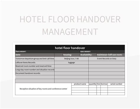 Hotel Floor Handover Management Administrative Report Excel Template