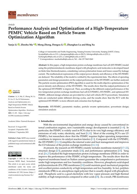 pdf performance analysis and optimization of a high temperature pemfc vehicle based on