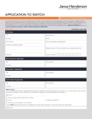 Fillable Online SWITCH REQUEST FORM Janus Henderson Investors Fax