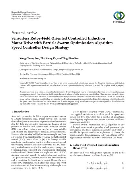 pdf sensorless rotor field oriented controlled induction motor drive with particle swarm