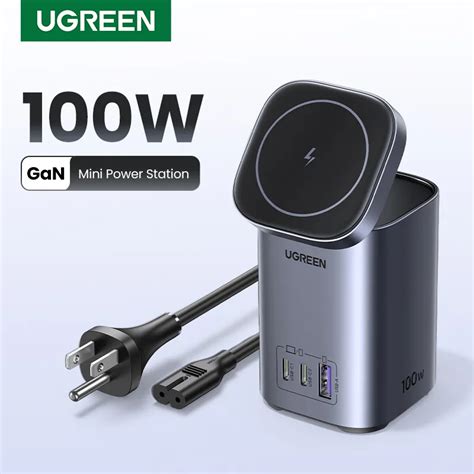 Ugreen GaN Carregador Magn Tico De Mesa Sem Fio 100W Carregador R Pido