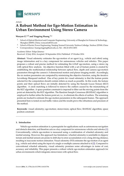 pdf a robust method for ego motion estimation in urban environment using stereo camera