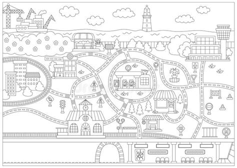 City Black And White Map Without Transport Line Background With Roads Railway Underground