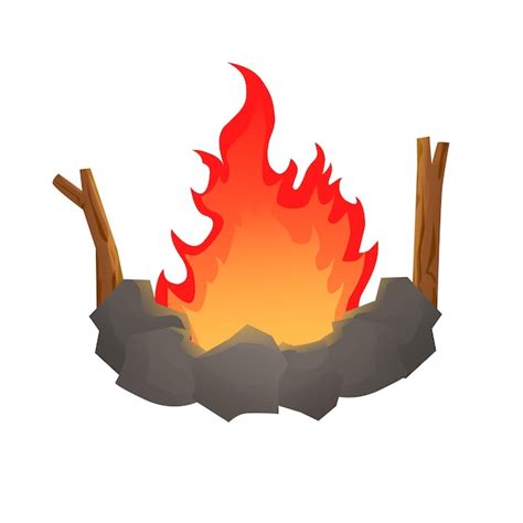 Premium Vector Burning Bonfire Wood Surrounded By Stone And Rock For