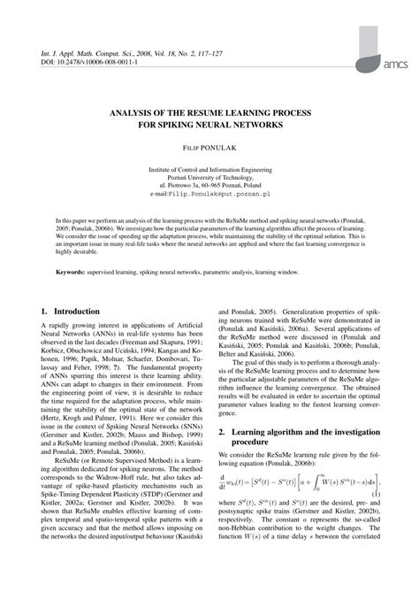 pdf analysis of the resume learning process for spiking neural networks