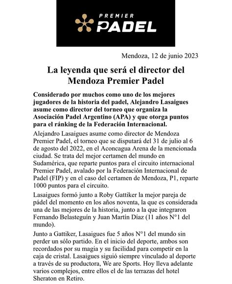 Un mito del pádel Alejandro Lasaigues llega al torneo Premier Padel