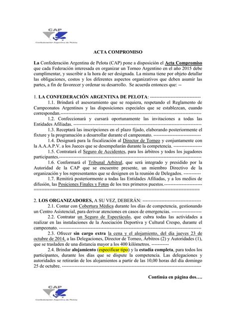 Carta Compromiso Modelo De Acta De Compromiso Simple Modelo De Informe