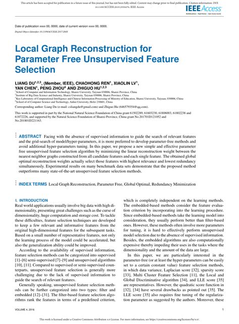 pdf local graph reconstruction for parameter free unsupervised feature selection