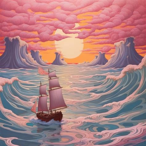 Una pintura de un barco navegando en el océano Foto Premium