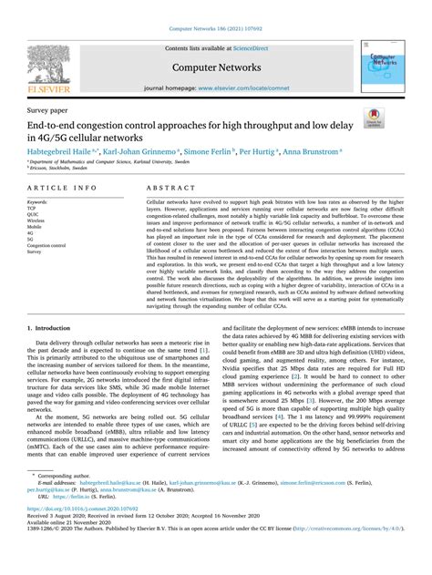 pdf end to end congestion control approaches for high throughput and low delay in 4g 5g