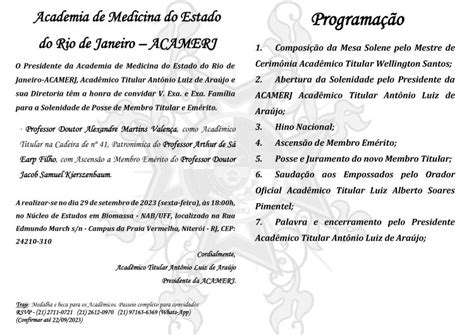 Acamerj CONVITE SESSÃO SOLENE DE POSSE DE ACADÊMICO TITULAR E EMÉRITO