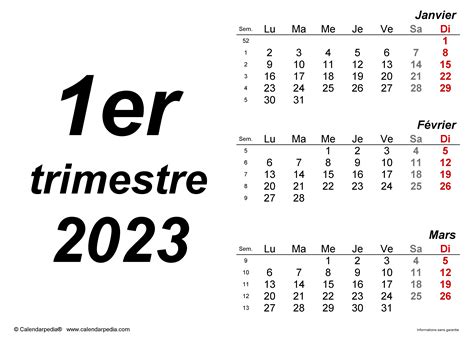 Calendrier Trimestriel 2023 Excel Word Et PDF