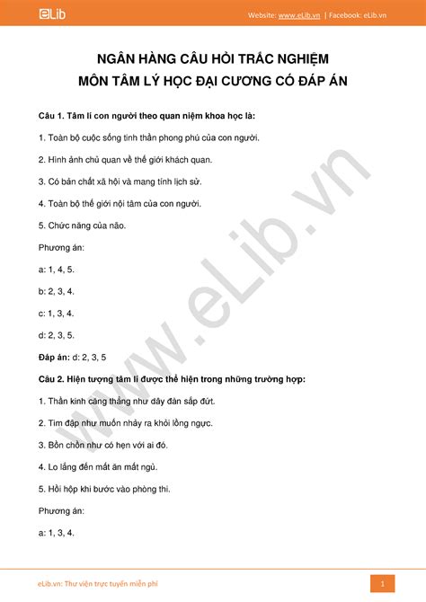Trac nghiem mon tam ly hoc dai cuong co dap an29 NGÂN HÀNG CÂU HỎI