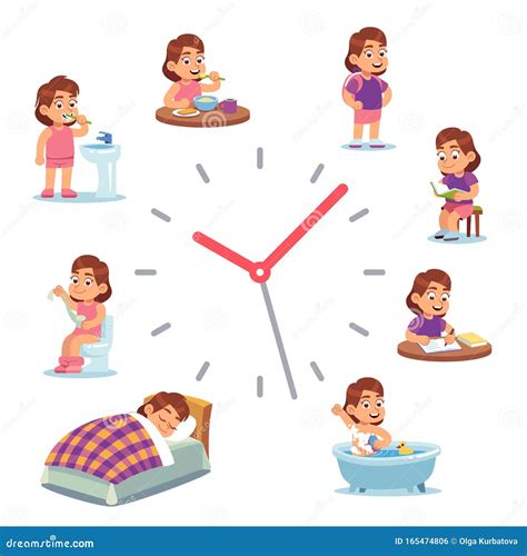 Girl Daily Routine Collection Vector Illustration CartoonDealer