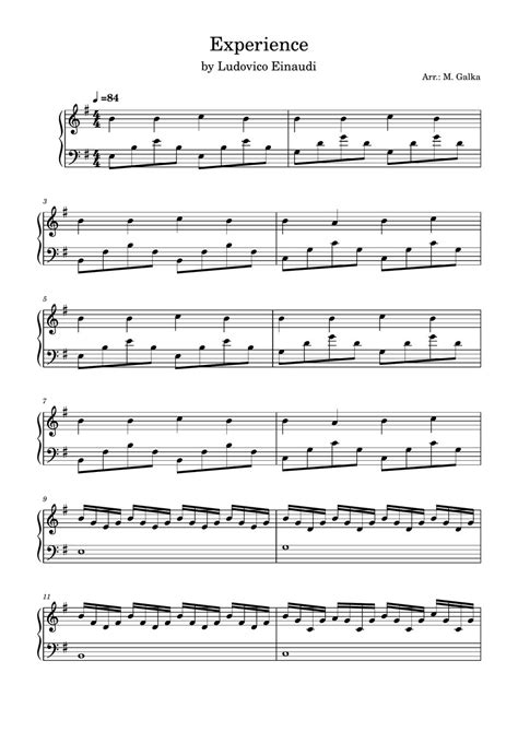 Ludovico Einaudi Experience Piano Easy Partition Musicale By M Galka