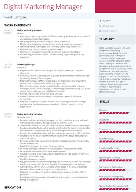 Digital Marketing Manager Resume Samples And Templates Visualcv
