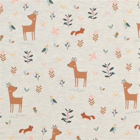 Tissu jersey de coton Cerfs Little Deer écru chiné Tissus Hemmers